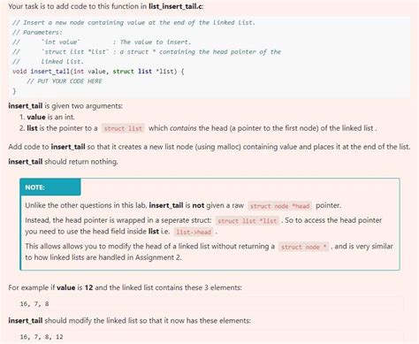 Solved Insert An Element At The Tail Of A Linked ListYour Chegg