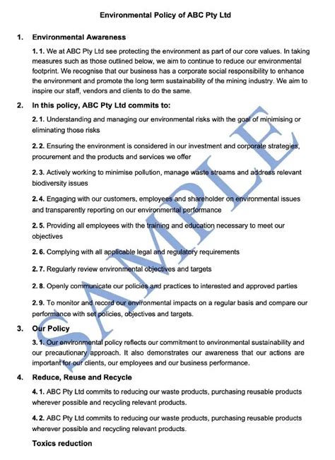 Environmental Policy Template Word