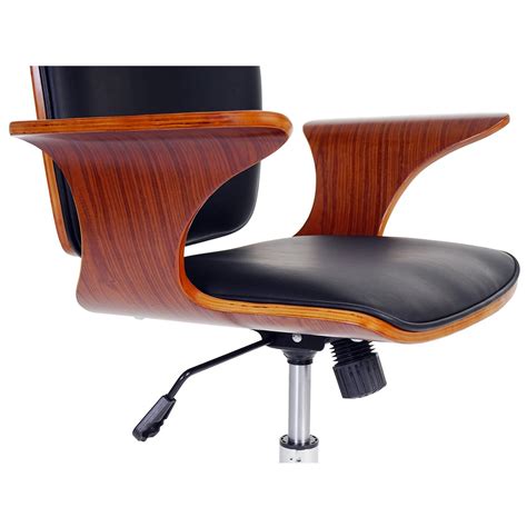 Silla De Oficina Helger En Madera Nogal Y Piel Negra Ofisillases