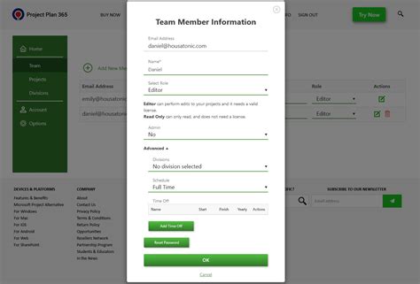 Global Settings Project Plan 365
