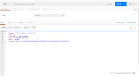 Create Your First Blockchain Using Nodejs Mining A New Block Output Codershood