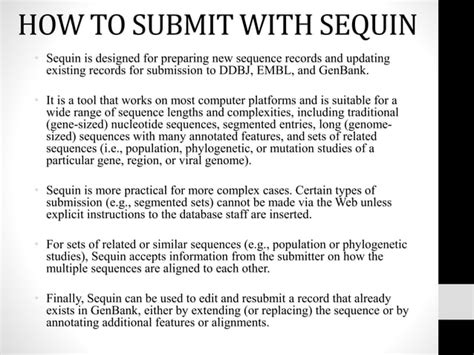 Submitting Dna Sequences To The Databases Sequinpptx Databases