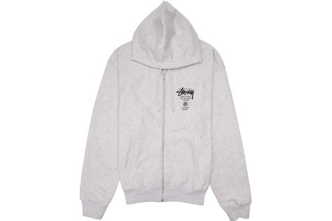 Stussy World Tour Zip Hoodie Ash Heather Fw22 Mens Fw22 Us