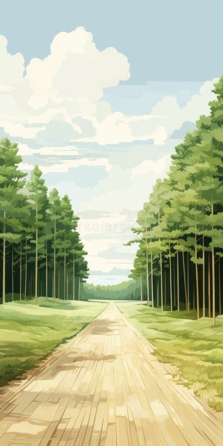 Grassy Road Through Forest Vector Illustration Stock Illustration