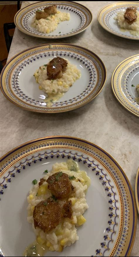 Seared Scallops Corn And Squash Risotto Rplating