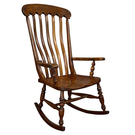 Antique Farmhouse Rocking Chair English Elm Beech Seat Victorian