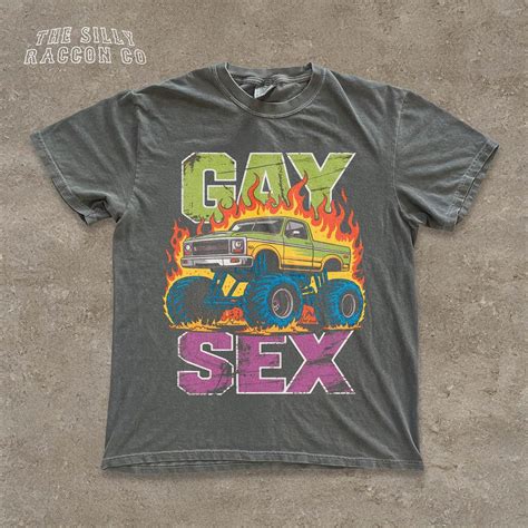 Funny Gay Sex Cursed Shirt Vintage Monster Truck Sarcastic Tee For Men