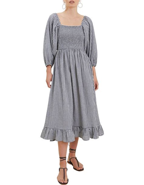 Seed Heritage Gingham Shirred Midi Dress David Jones