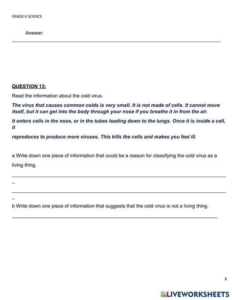 Grade 6 Science Free Interactive Worksheets 7893670