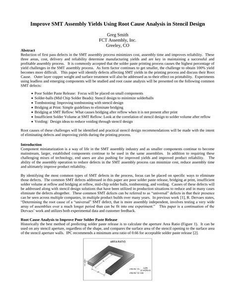 Pdf Improve Smt Assembly Yields Using Root Cause Analysis In