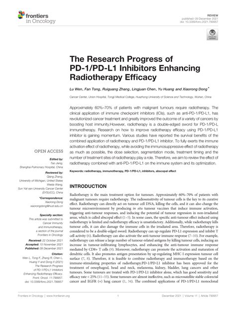 Pdf The Research Progress Of Pd 1 Pd L1 Inhibitors Enhancing Radiotherapy Efficacy