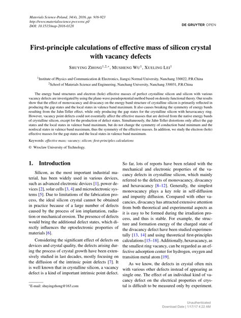 Pdf First Principle Calculations Of Effective Mass Of Silicon Crystal