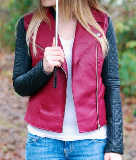 Burgundy Leather Vest Over A Black Leather Jacket Ford La Femme