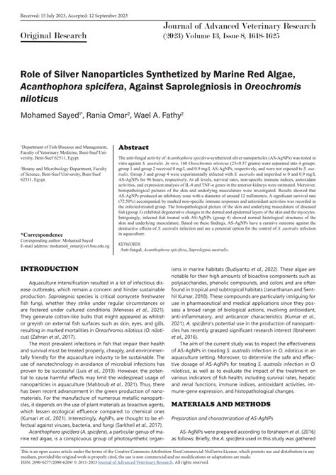 Pdf Role Of Silver Nanoparticles Synthetized By Marine Red Algae