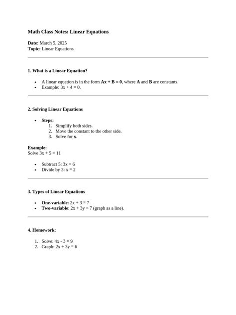 Math Class Notes Linear Equations Part 10 Pdf