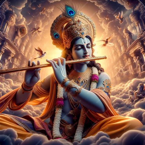 Premium Photo Lord Krishna Playing Flute In Infinite Universe