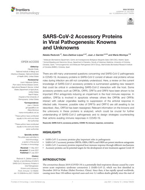Pdf Sars Cov 2 Accessory Proteins In Viral Pathogenesis Knowns And