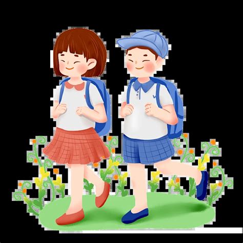 开学日卡通小学生开心上学去原创手绘 花瓣网