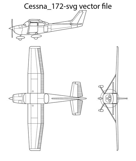 Cessna 172 Svg Vector File Black White Helicopter Jet Line Art