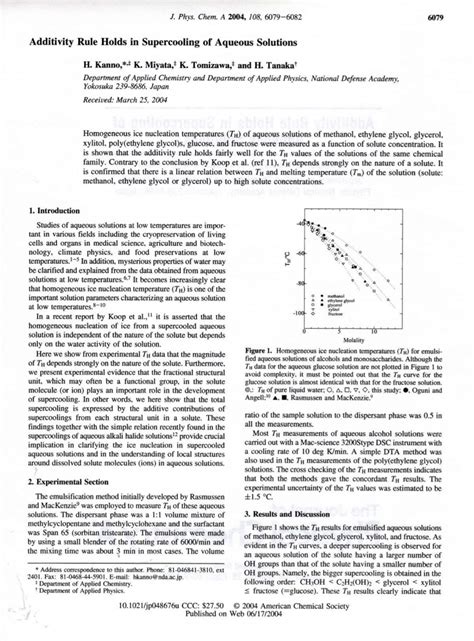 Pdf Additivity Rule Holds In Supercooling Of Aqueous Solutions