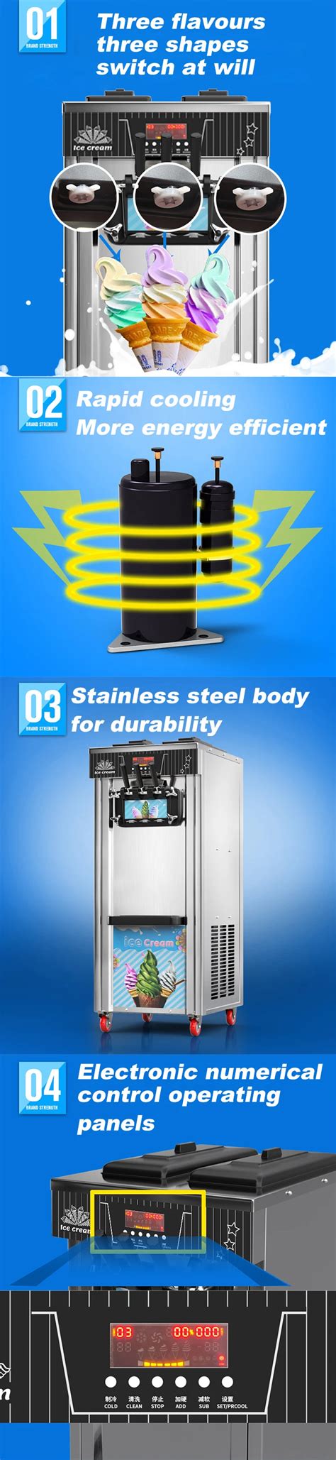 Automatic Ice Cream Machine Ce Certified Stainless Steel Commercial Use