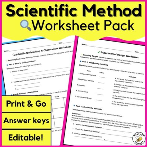 Scientific Method Worksheet Pack Editable And Printable With Answer Keys