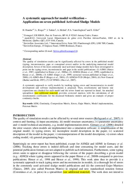 Pdf A Systematic Approach For Model Verification Application On Seven Published Activated