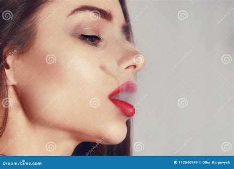 Portrait Of Beauty Model Woman Smoke Smoking Girl Close Up Of A