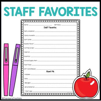 Staff Morale Booster Teacher Favorites Staff Questionnaire For Appreciation