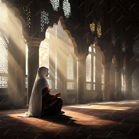Premium Photo A Muslim Woman Praying Inside The Mosque