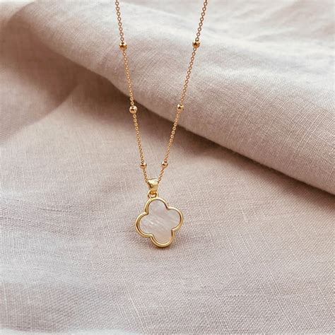 Mother Of Pearl Clover Necklace Womans Evy Designs