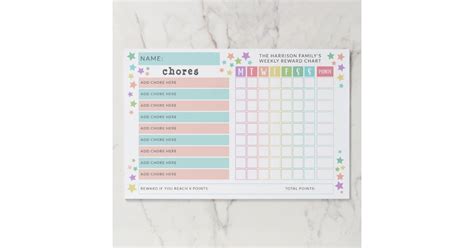 Pastel Stars Chore Reward Chart Paper Pad Zazzle
