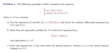 Solved Problem 1 The Following Equation Is Called A Damped