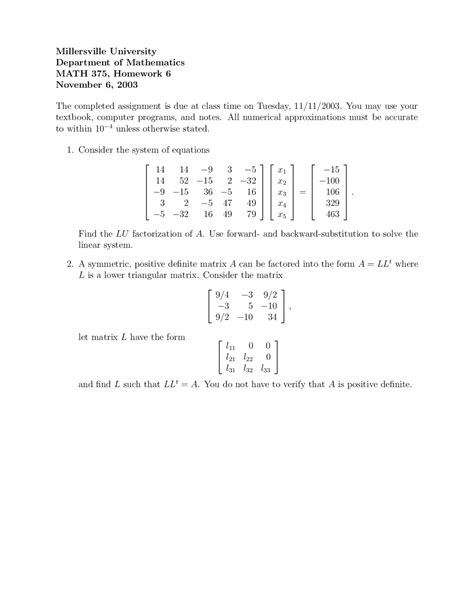 Numerical Analysis Assignment 6 Math 375 Docsity