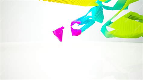 창 3d 그림이 있는 추상 흰색 및 컬러 그라데이션 안경 파라메트릭 인테리어 프리미엄 사진