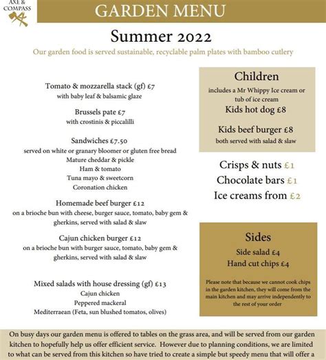 Menu At Axe And Compass Pub And Bar Fenstanton