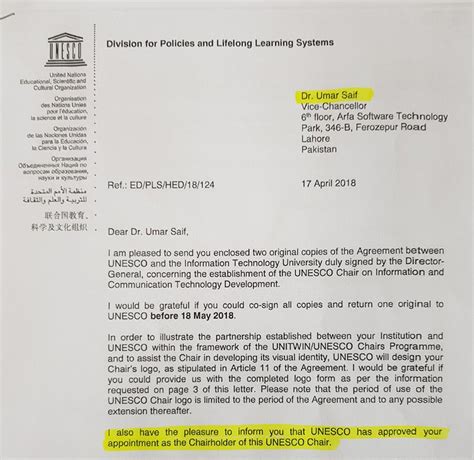 Dr Umer Saif Appointed Chair Holder Of Unesco Chair For Ictd