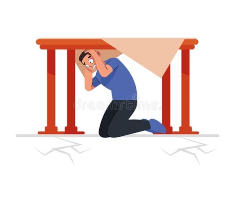 Earthquake Man Under The Table Stock Vector Illustration Of Safety