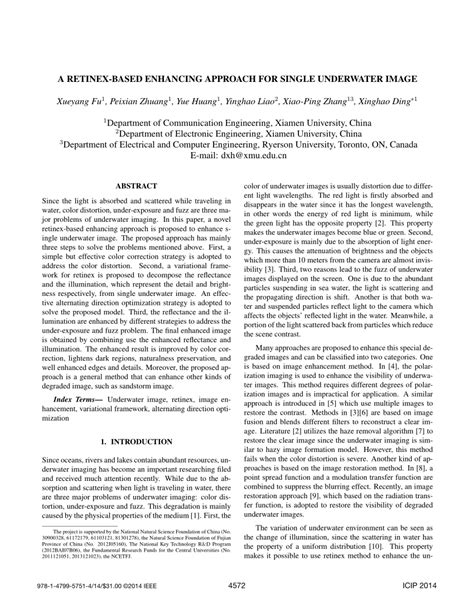 Pdf A Retinex Based Enhancing Approach For Single Underwater Image