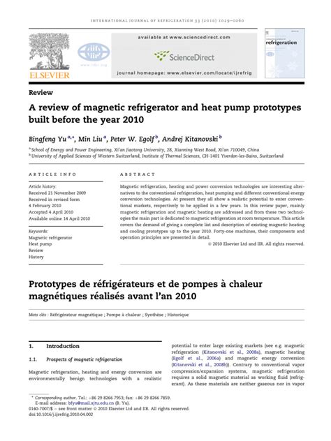 2010 Yu Et Al Pdf Heat Refrigeration