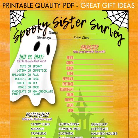 Printable Pdf Spooky Sister Survey Questionnaire For Halloween