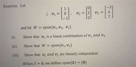 solved exercise let and let w span{v1 v2 v3} c show
