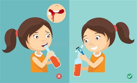 Wrong And Right Ways For Open The Bottle With His Teeth Stock Vector