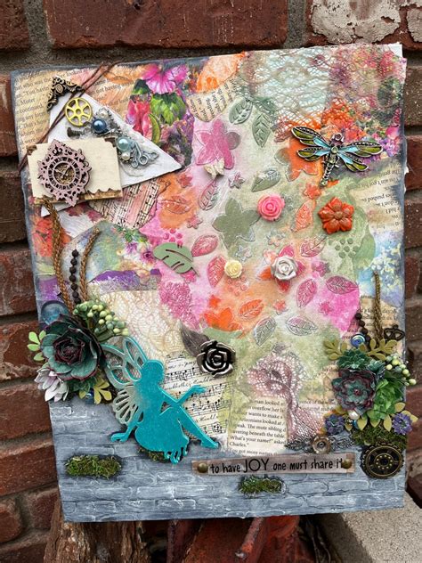 Floral Collage Art Fairy Mixed Media Wall Assemblage 3d Flower