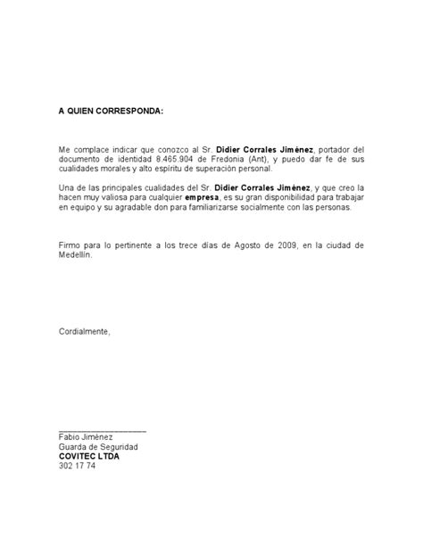 Formato De Carta De Recomendación Laboral Ejemplos Y Iysajp