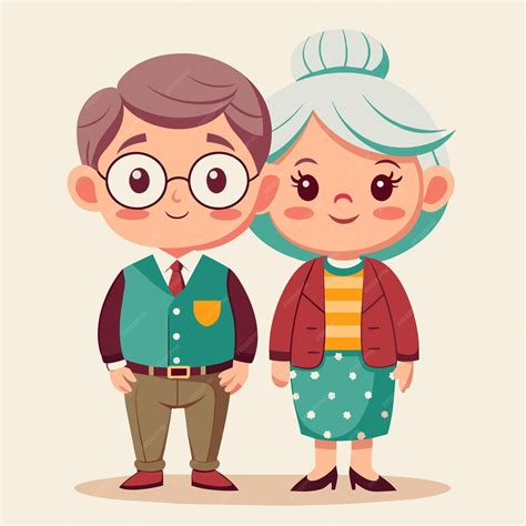 Lindo Abuelo Y Abuela Teniendo Un Picnic De Dibujos Animados De Arte
