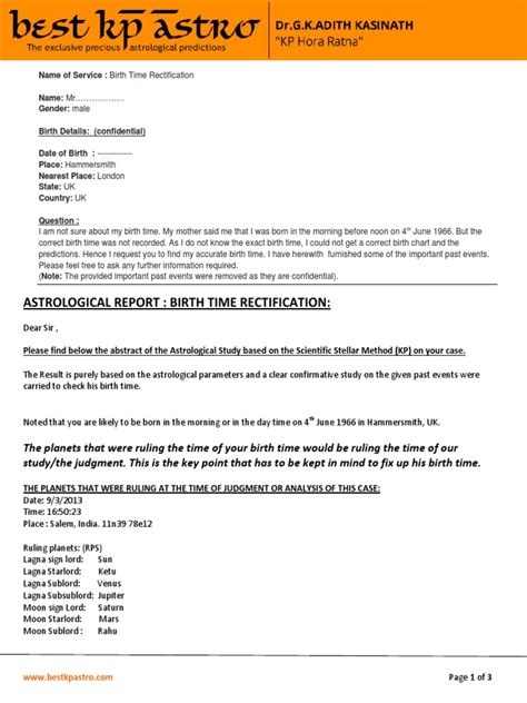 Astrological Report Birth Time Rectification Pdf Planets Planets