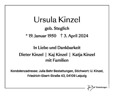 Traueranzeigen Von Ursula Kinzel Trauer Anzeigen De