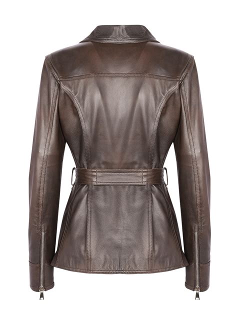 Belted Biker Asymmetric Zip Jacket Dark Brown