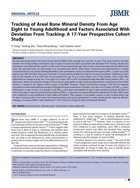 Pdf Tracking Of Areal Bone Mineral Density From Age Eight To Young